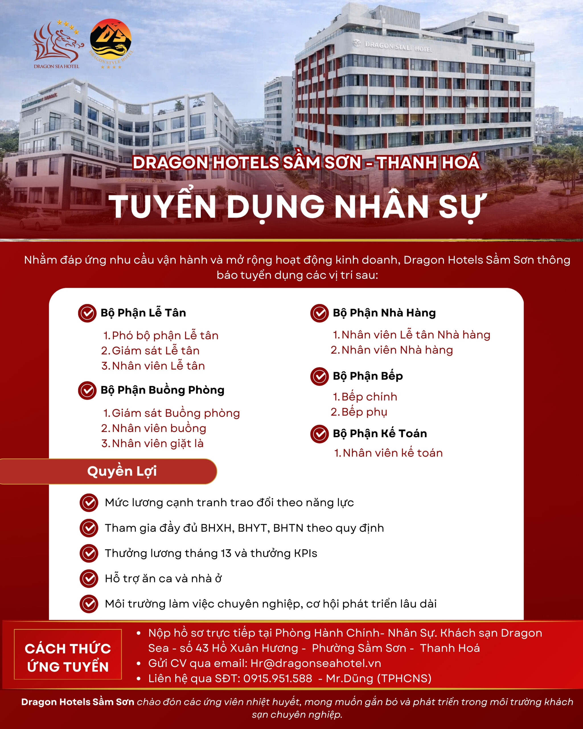 Chuỗi khách sạn Dragon Sầm Sơn tuyển dụng 2026 nhiều vị trí